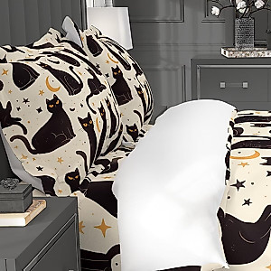 Cat Duvet Cover King Size 3D Printed Black Cat King Duvet Cover Set Cat Lover's Gift Animal Themed Printed Bedding Sets Room Decor 3 Pcs Comforter Cover with 2 Pillowcases