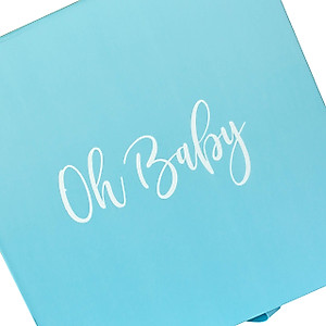 Oh Baby Shower Box with Ribbon & Magnetic Closure - Doubles as Baby Keepsake Boxes with Lids - 12 x 12 x 6 in. Light Pink or Blue Baby Boxes for Baby Shower with 'Oh Baby' in White MJ Green Events