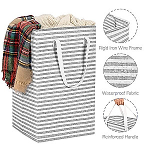 MecTo 72L Collapsible Laundry Hamper Freestanding Laundry Basket with Easy Carry Long Handles, Foldable Clothes Hamper Storage Basket for Bathroom Bedroom Dorm, Grey