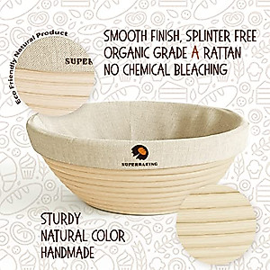 Superbaking Banneton Bread Proofing Basket Set, Round 9" Banneton Basket Sourdough Bread Baking Supplies, Sourdough Proofing Basket for Bread Making Tools Supplies, Artisan Bread Kit, Gifts for Bakers