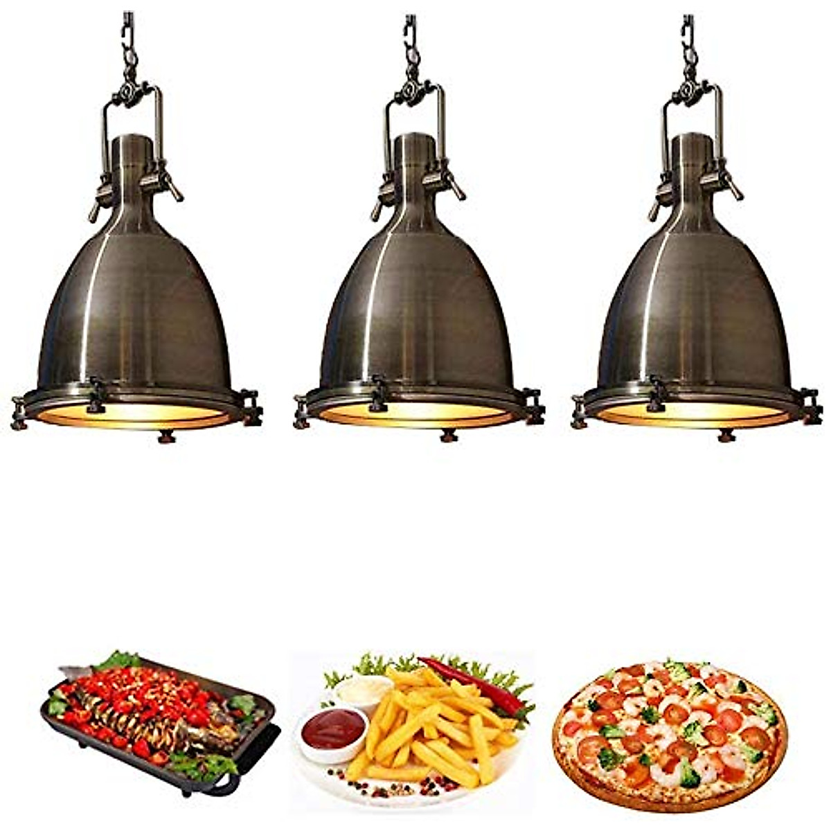 Buffet Restaurant Heat Lamp Food Warmer, Kitchen Chandelier for Hot Hot Hot Pizza and Fried Pizza and Commercial Thick Stainless Steel Food Storage Heating Lamp, 3 Packs (Color : Brown)
