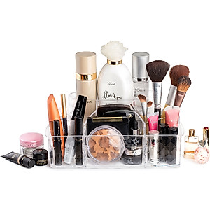 Masirs Clear Cosmetic Storage Organizer - Easily Organize your Cosmetics, Jewelry. Looks Elegant Sitting on your Vanity, Bathroom Counter or Dresser. Clear Design for Easy Visibility.