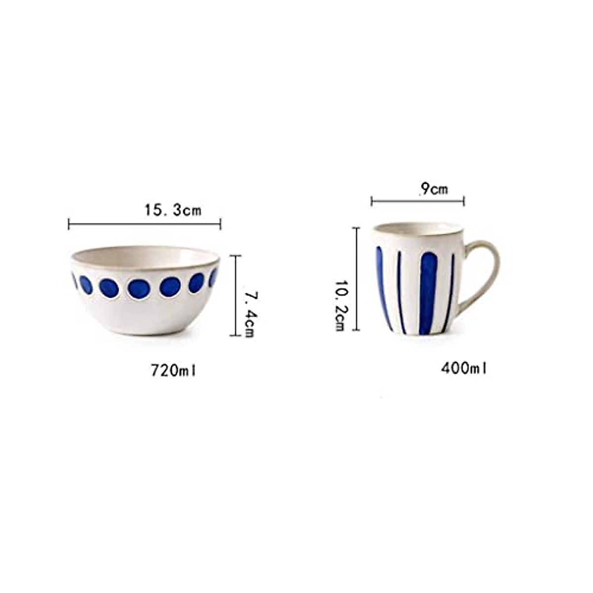 GagalU Tabletop Dinner SetsFine Dinnerware Set,4 Pieces Blue White Ceramic Dinner Set Porcelain Mug Plate Bowl Lead-Free Tableware