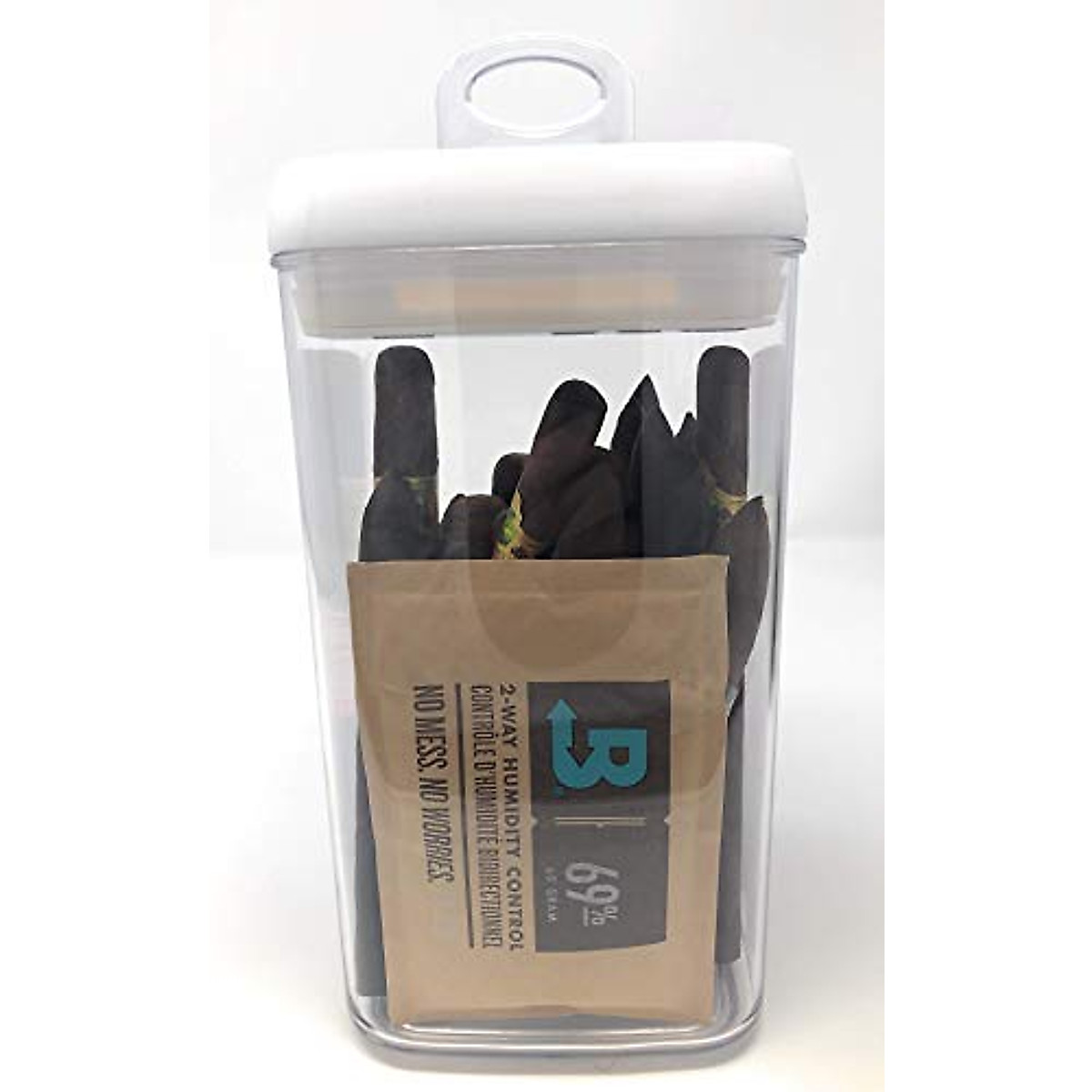 Easy Open Acrylic Cigar Humidor Jar Including The Boveda 69% 2-Way Humidity System, 25 Cigar Capacity (Square)