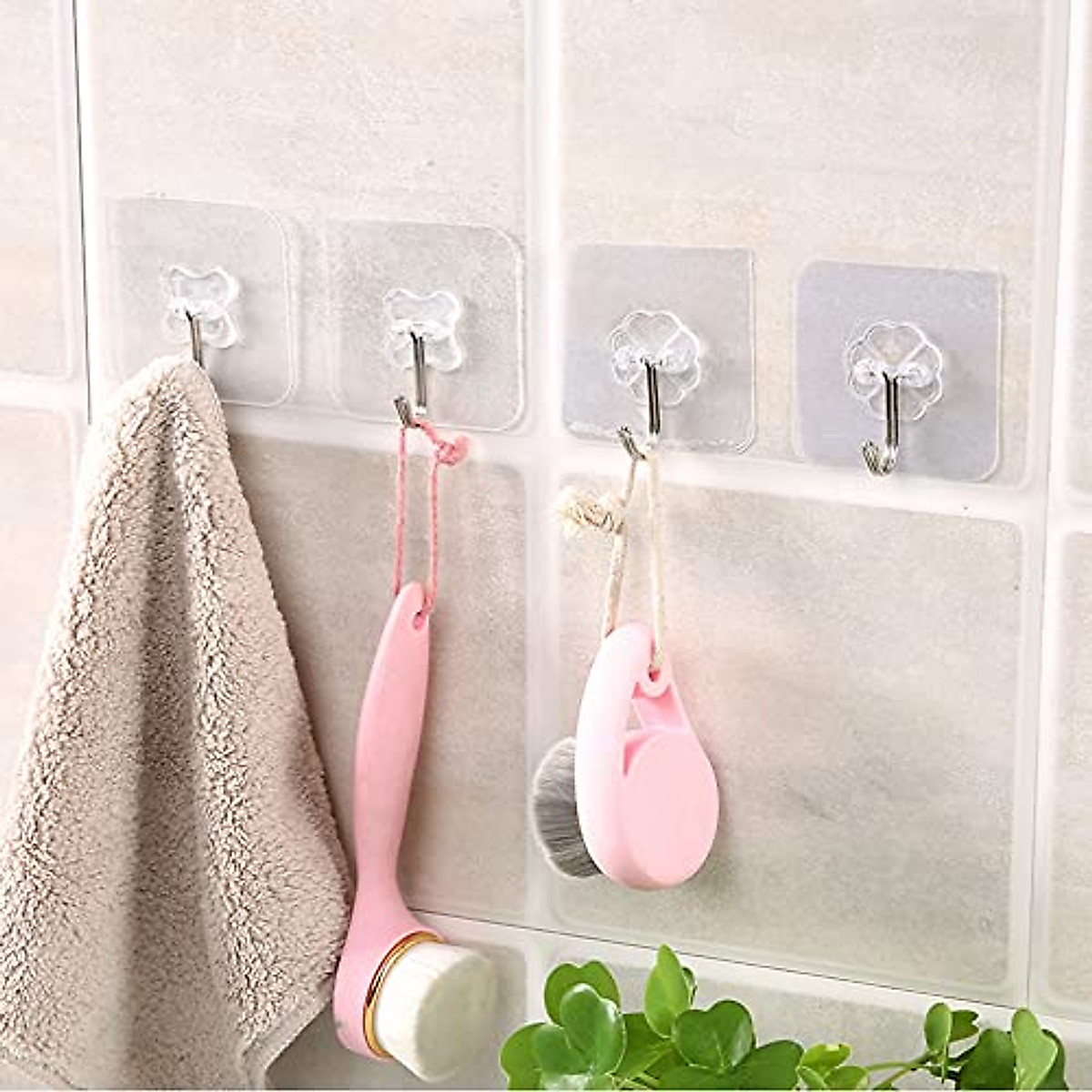 Wall Hooks Transparent Hook Free Nails,Waterproof and Oilproof for Keys Bathroom Shower Outdoor Kitchen Door Home Improvement Sticky Hook 20 Pack