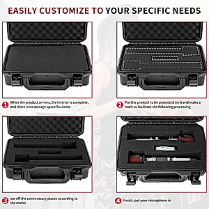 TORIBIO Wireless Microphone Case, Hard Carrying Case with Customizable Foam, Portable Storage Case, IP67 Waterproof Anti-fall Box, Equipment Protector Case for Travel Outing, 11.6"x8.1"x4", Black