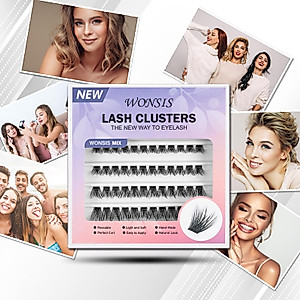 WONSIS 𝑳𝒂𝒔𝒉 𝑪𝒍𝒖𝒔𝒕𝒆𝒓𝒔, False Eyelashes Individual for DIY Lash Extension, 𝑴𝒊𝒙 𝑳𝒆𝒏𝒈𝒕𝒉 Individual Lashes, Natural Look 𝑹𝒆𝒖𝒔𝒂𝒃𝒍𝒆 Cluster Lashes for Home (Allure-𝗠𝗶𝘅)
