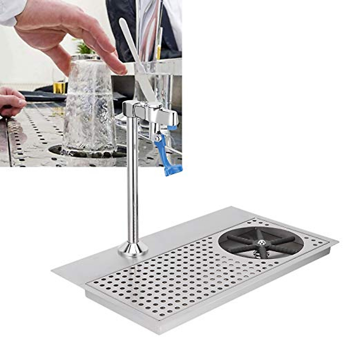 Glass Rinser, Commercial Stainless Steel Pitcher Rinser Cup Washer Multi Angle Water Outlet Cleaning Head Bar Glass Cleaning Rinser with Faucet, Plum Blossom Hex Cup Holder for Hotel Cafe Restaurant