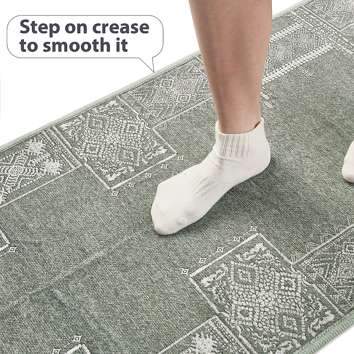 NICETOWN Sage Green Rug 2x3 Rugs Entryway Small Rug Washable Christmas Rug Thin Geometric Area Rug with Rubber Backing - 2x3 Boho Non-Slip Foyer Carpet for Kitchen Laundry Bathroom Bedroom, Sage Green