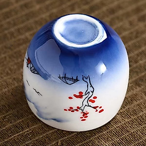 MQjzsh Hand drawn Chinese Japanese style traditional ceramic tea cup set of four, tea set, kung fu tea cup, coffee cup (blue 1)