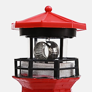 GEZICHTA Solar Lighthouse Garden Statue with Rotating Lamp, 27cm Resin Solar Lighthouse Sculpture Waterproof Garden Ornaments Outdoor LED Waterproof Solar Led Lamp for Yard Lawn Patio (Red)