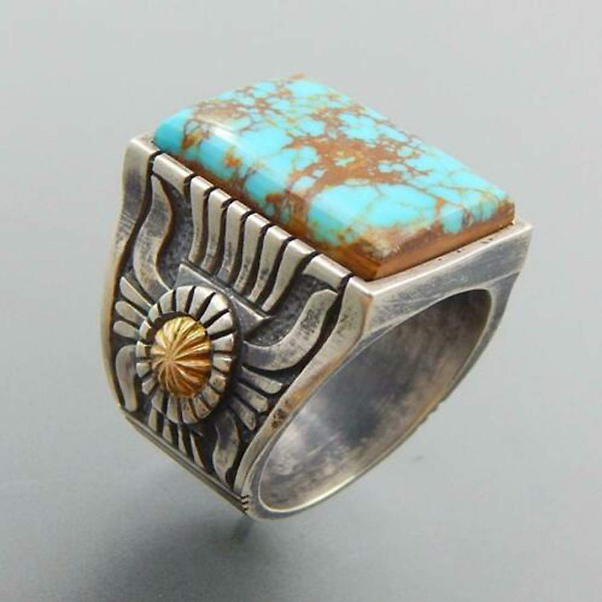 ink2055 Rings for Women Teen Girls,Retro Engraved Sunflower Faux Turquoise Inlaid Ring Women Banquet Jewelry Gift,Mothers Day Gifts,Gifts for Women Men Girls - Us9