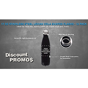 DISCOUNT PROMOS Custom Levian Cola Shaped Flasks 17 oz. Set of 12, Personalized Bulk Pack - Perfect for Gym, Camping, and Any Indoor/Outdoor Activities - Black