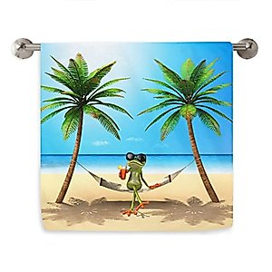 VunKo Summer Green Frog Kitchen Microfiber Hair Hand Dish Towel Home Soft Highly Absorbent Decorative Dishcloth for Bathroom Beach Hotel Gym Spa Yoga 16 x 28 in