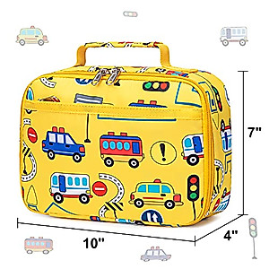 Lunch Box Kids Boys Insulated Lunch Cooler Bag Reusable Lunch Tote Kit for School Travel (Yellow City Street)