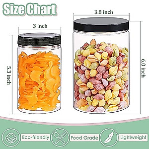 OUSHINAN 24 Pack Clear Plastic Jars - 32oz & 16oz Plastic Containers with Black Screw-0n Llids Reusable Storage Jars ldeal for Kitchen and Household Organization (lncludes 24 Labels and 1 Pen)