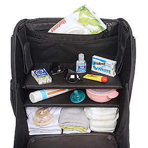 Lulyboo Diaper Bag Convertible Backpack, Full Open Cabinet and Padded Changing Station, Removable Caddy with Two Drink Holders and Angled Cell Phone Storage for Easy Viewing, Black