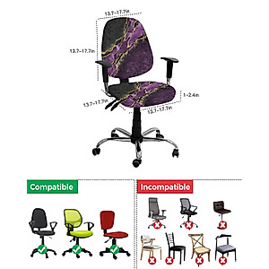Marble Purple 2 Pieces Computer Office Chair Covers Set, Stretchable Desk Rotating Chair Seat Cushion Slipcover Back Covers, Decorative Protectors Cover Abstract Modern Minimalist Black Gold