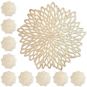 Juvale 10-Pack Gold Vinyl Placemats - Round Leaf Design Table Chargers for Fall Dining Table Settings (14.4 in)
