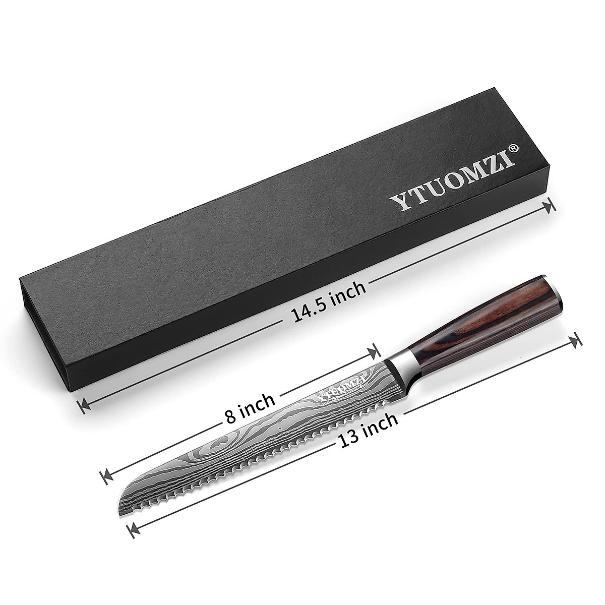 Ytuomzi Serrated Bread Knife 8 Inch, High Carbon Stainless Steel Professional Bread Cutting Knife, Ultra Sharp for Homemade Bread, Pastries and Bagels