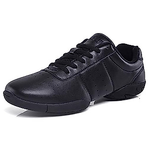 WUIWUIYU Boys Girls Women's Lace Up Aerobics Gymnastics School Cheerleading Dance Sport Shoes Training Sneakers Black Size 13.5