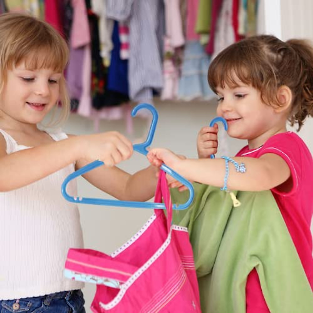 25 Pack Non-Toxic Plastic Hangers Kiddo's Closet Children Everyday's Hangers | Toddler and Teen Hangers in Blue and Pink Color | Non-Slip Plastic Slim Hangers | Toddler Hangers to Hang Their Stuff