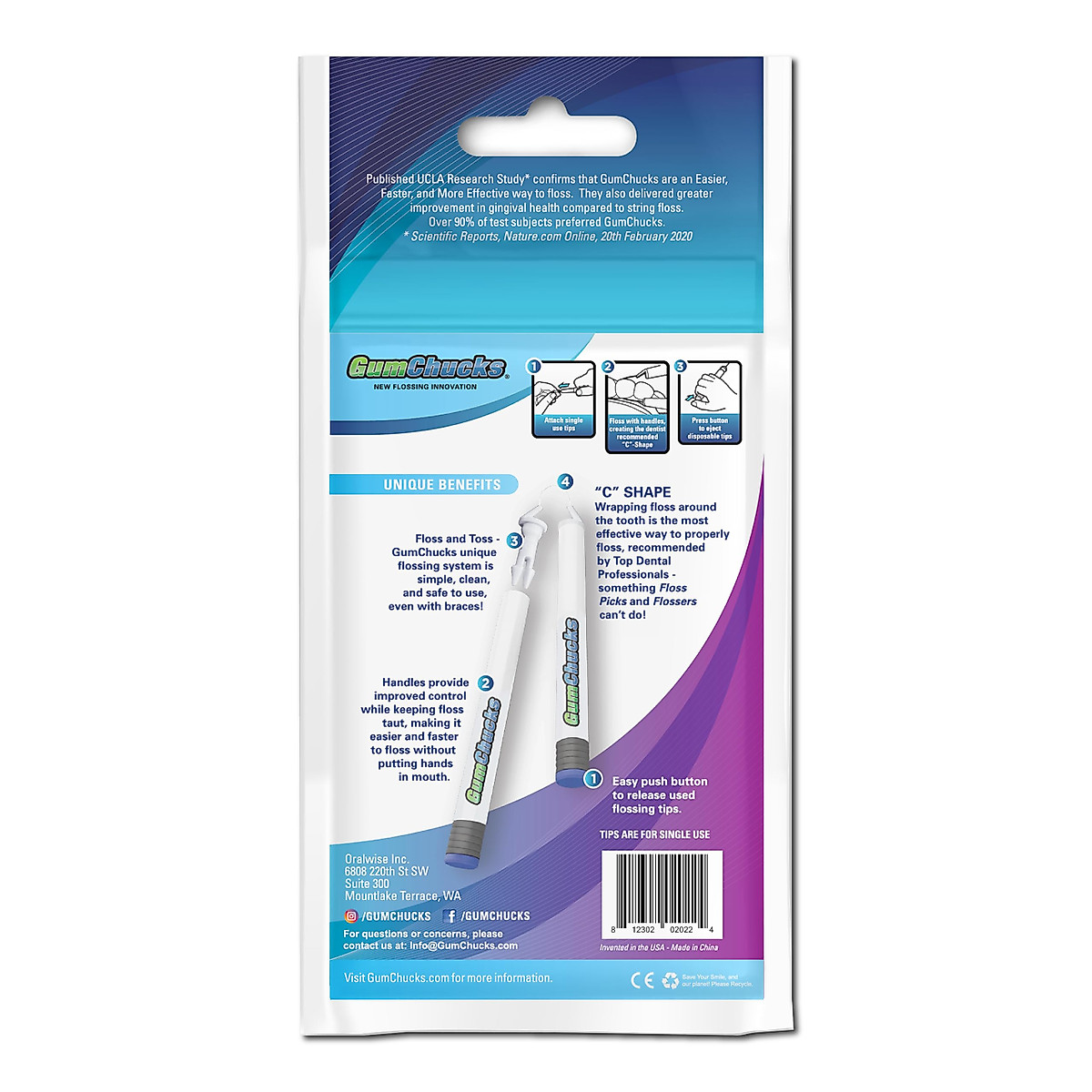 GumChucks Orthodontic Flossers Dental Floss - Floss for Braces - Brace Floss Picks - Gum Flossing Picks - Ortho Dental Flossers (Adult Starter Pack)