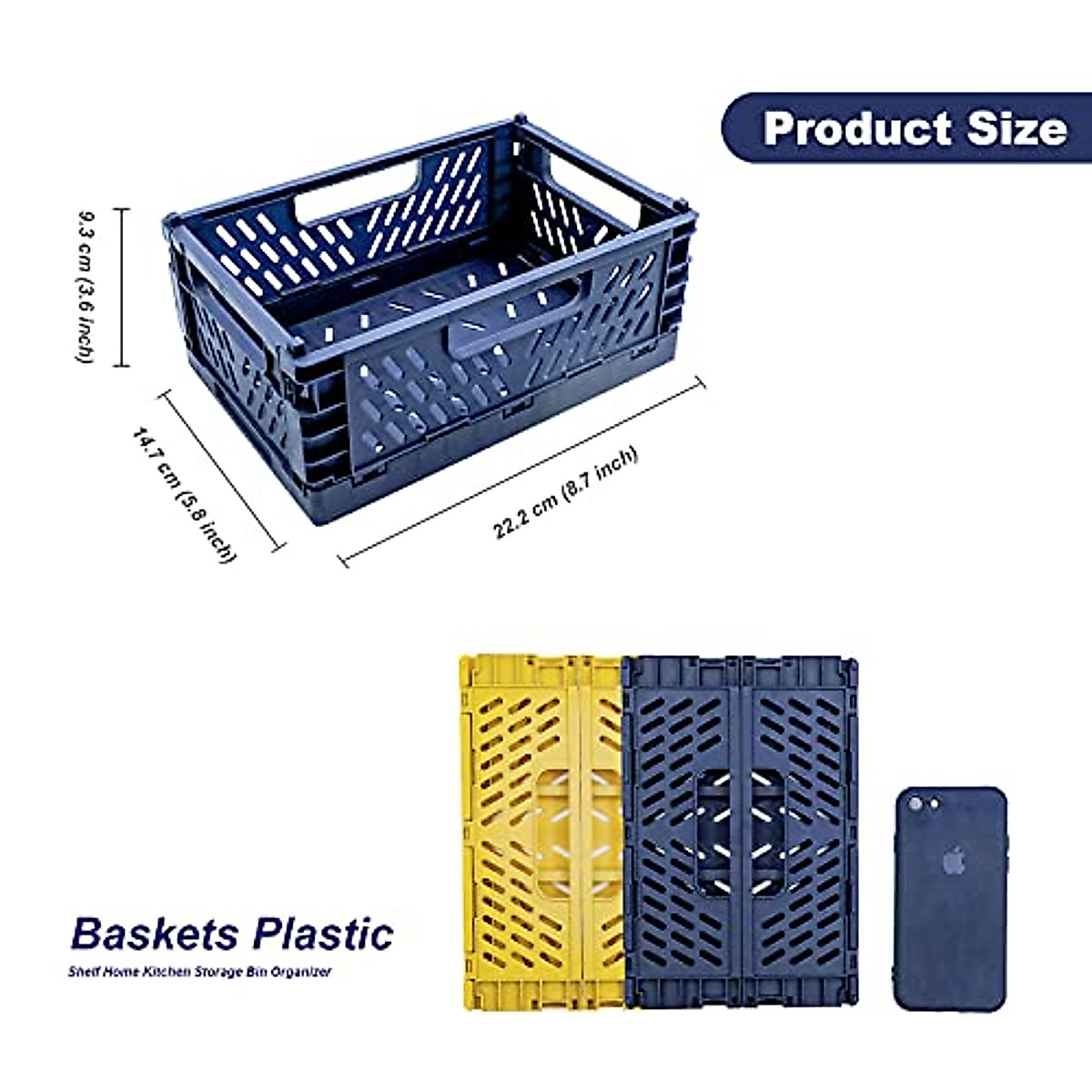 souG 4 Pack Baskets Plastic for Shelf Home Kitchen Storage Bin Organizer, Stackable Container Crate for Bedroom Bathroom Office Clothes Toy Beauty(Blue&Yellow,8.6x5.7x3.6)
