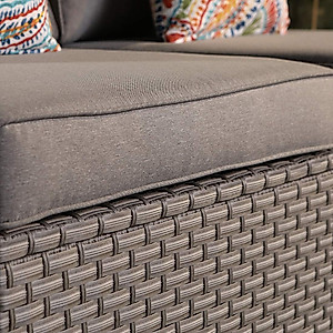 COSIEST Outdoor Furniture Add-on Armless Chair for Expanding Wicker Sectional Sofa Set w Warm Gray Thick Cushions, 1 Floral Fantasy Pillow for Garden, Pool, Backyard