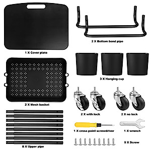 johgee Multifunctional Rolling Cart, Black, Portable, Sturdy, 17"L x 12.6"W x 29.5"H