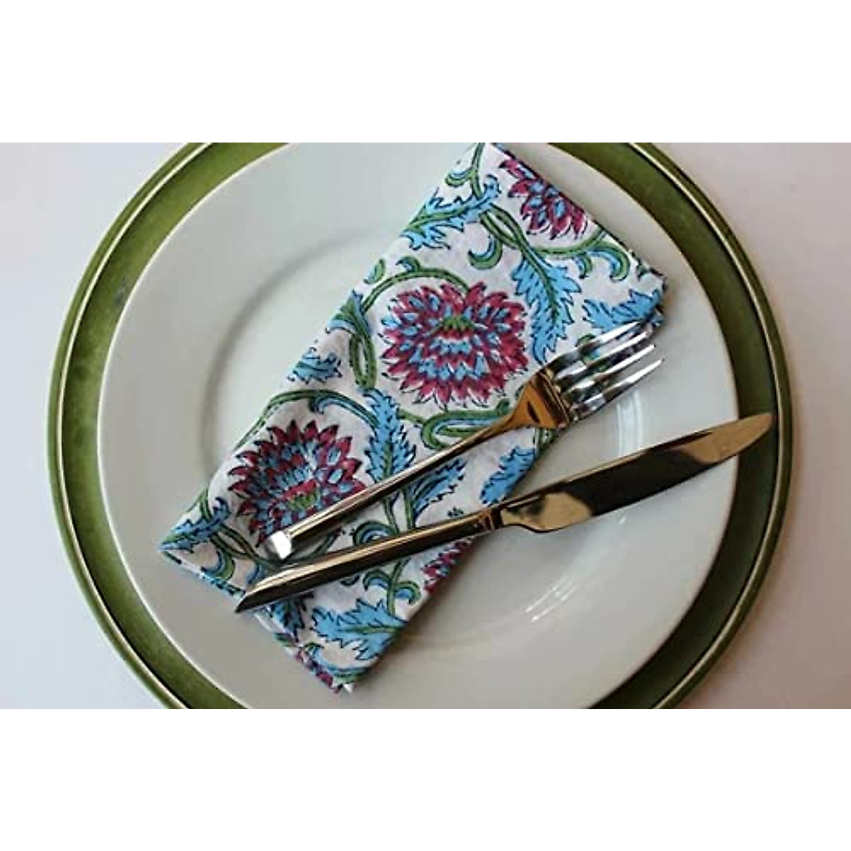REYNOSOHOMEDECOR Cotton Cloth Napkins Set of 10 Hand Block Printed Size 16 x 16 Kitchen Dining Room Table