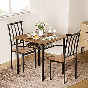 Amyove Kitchen Chairs with Wine Rack 3 Piece Square Dining Room Table Set for Small Space, Rustic Brown