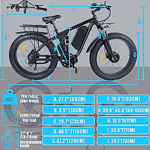 StudentsZone SMLRO V3 Adults Electric Bike, 2000W Dual Motor 48V 22Ah Ebike, 82NM Torque 35MPH Electric Bicycles Shimano 7 Speed with 26" MTB for Trail Riding Excursion Commute (White)