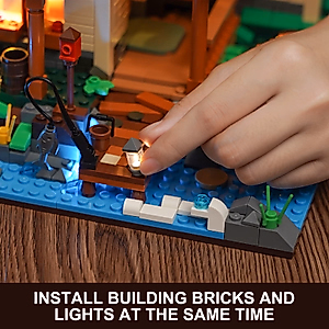 FUNWHOLE Lakeside-Lodge Building Set with LED Lights - Construction Building Model Set 1969 PCS for Teen and Adults with Lighting Kit