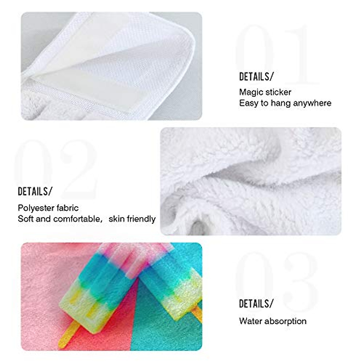 YYZZH Fruit Popsicle Ice Cream Stick On Pastel Color Blue and Pink Soda Strawberry Lemon Popsicle Kitchen Hand Towels with Hook & Loop Set of 2 Absorbent Bath Hand Towel Hanging Tie Towel