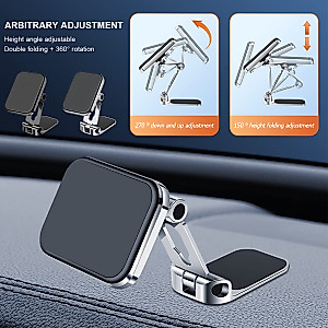 zipelo Phone Holder for Car, Super Strong Magnetic Car Cell Phone Mount Hands Free, Foldable Phone Stand for Automobile, 360° Rotation Universal Dashboard Car Cradle Fits All Smartphones