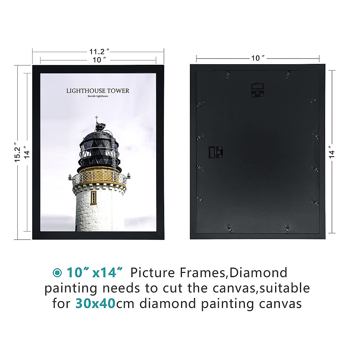Bemaystar Diamond Art Painting Frames Display Pictures 10x14in/25x35cm Without Mat, Frames for Diamond Art 30x40cm, Black Frame with Lighthouse Photos and Glass
