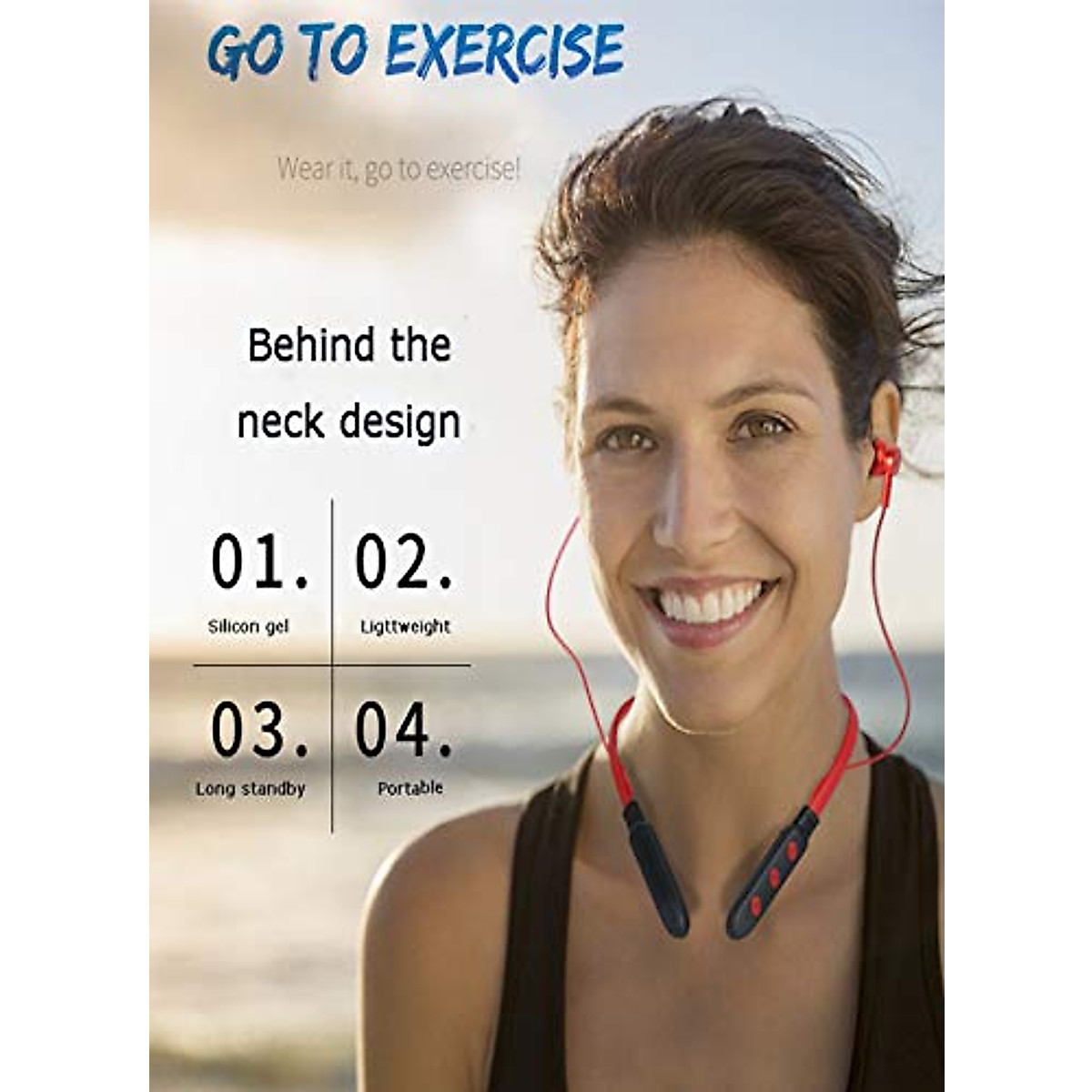 QT S Bluetooth Neckband Headphones, HD Sound V5.0 Wireless Neckband Headset Stereo Noise Cancelling Sweat/Waterproof Sports Earphones for Gym Workout Travel Business Earbuds Music & Playtime 10 Hours