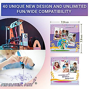 ATARAXIA ART 3D Pen PLA Filament Refill, 24 Colors, Each Color 10m/33 ft, Total 782 feet, 3DPen Filament with Stencils Book, Reusable Colorful 40 Pattern Printing Paper, Clear Pad & 2 Finger Caps