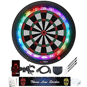 GRAN BOARD 3S Green Online Bluetooth Smart Dartboard for Adults & Game Room Package c/w -Gran Bracket, Throw line Sticker, Smartphone Holder, Extra tip 50pcs, Adapter, Cable & FCX Dart.