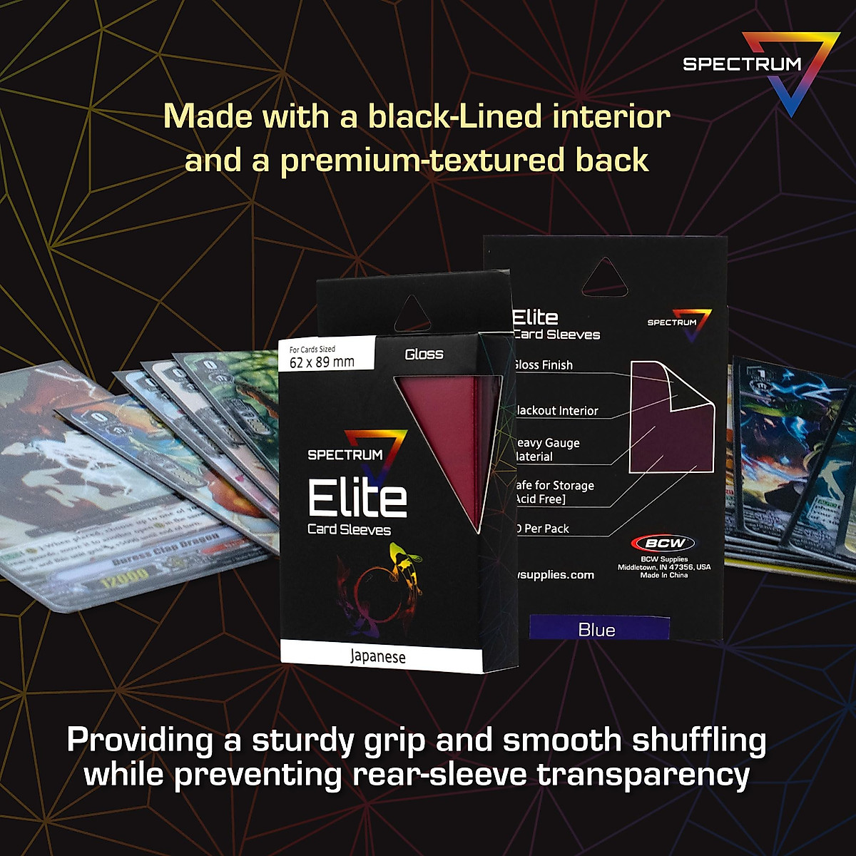 BCW Spectrum Elite Deck Guard Small Card Sleeves | Yugioh Card Sleeves | Red - 60 Sleeves | Protective Sleeves for Small Trading Cards (Not for MTG or Pokemon) | Durable and Sleek