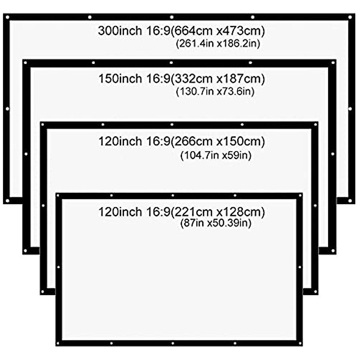 Projector Screen 300 inch Projection Projector Screen 16:9 Fold Portable Screen Canvas Matt White for Home Film HD Wall Mounted