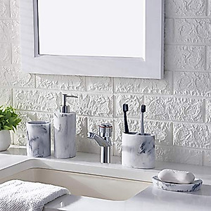 ZCCZ Bathroom Accessory Set, 4 Pcs Marble Look Bathroom Vanity Countertop Accessory Set Bathroom Décor Sets Accessories with Soap Dispenser Bathroom Toothbrush Holder Set, Bathroom Tumbler, Soap Dish