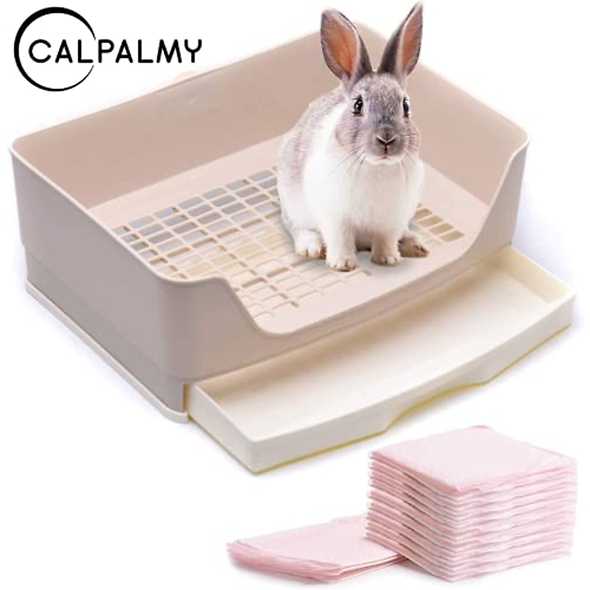 CalPalmy Rabbit Litter Box with Bonus Pads, Drawer, Corner Toilet Box and Bigger Pet Pan for Adult Guinea Pigs, Chinchilla, Ferret, Galesaur, Small Animals