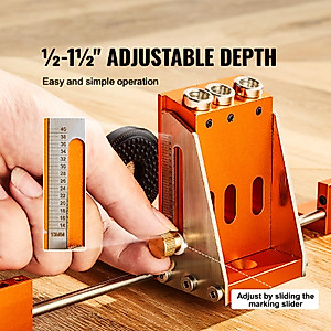 VEVOR Pocket Hole Jig Kit, 34 Pcs Pocket Hole Jig System with 11" C-clamp, Fixture, Step Drills, Wrenches, Drill Stop Rings, Square Drive Bits, Toolbox, for DIY Carpentry Projects, Adjustable