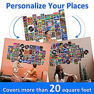 HODYUN 100PCS Wall Collage Kit Indie Aesthetic Pictures Posters Records Artificial Vines, Hippie Trippy Wall Collage Kit for Prints Pictures, Wall Art Print for Room, Dorm Photo Display, VSCO Poster for Bedroom