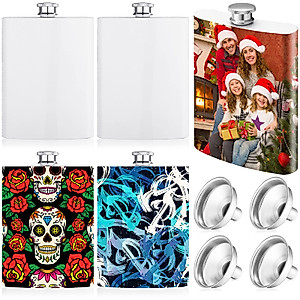 Remerry 4 Pcs Sublimation Flasks Blank 8 oz Hip Flasks for Liquor with Metal Cap and Leakproof Funnel Stainless Steel Flasks for Men DIY Craft Groomsmen Gifts Flask Containers for Christmas Wedding