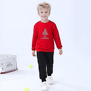 Baby Boys Girls French Terry Crewneck Sweatshirt Half-Zip Hooded Sweatshirt Color Block Pullover Festival Clothes Red