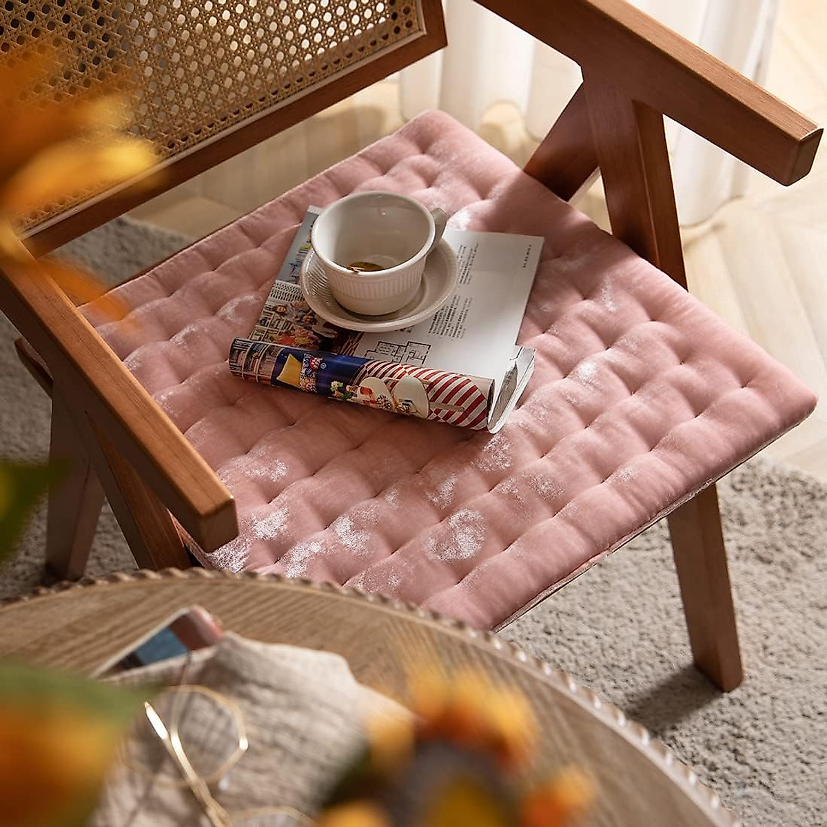 vctops Luxury Solid Color Chair Pad Velvet Soft Square Chair Cushion Tufted Indoor Seat Cushion Pillow Tatami (Pink,18"x18")