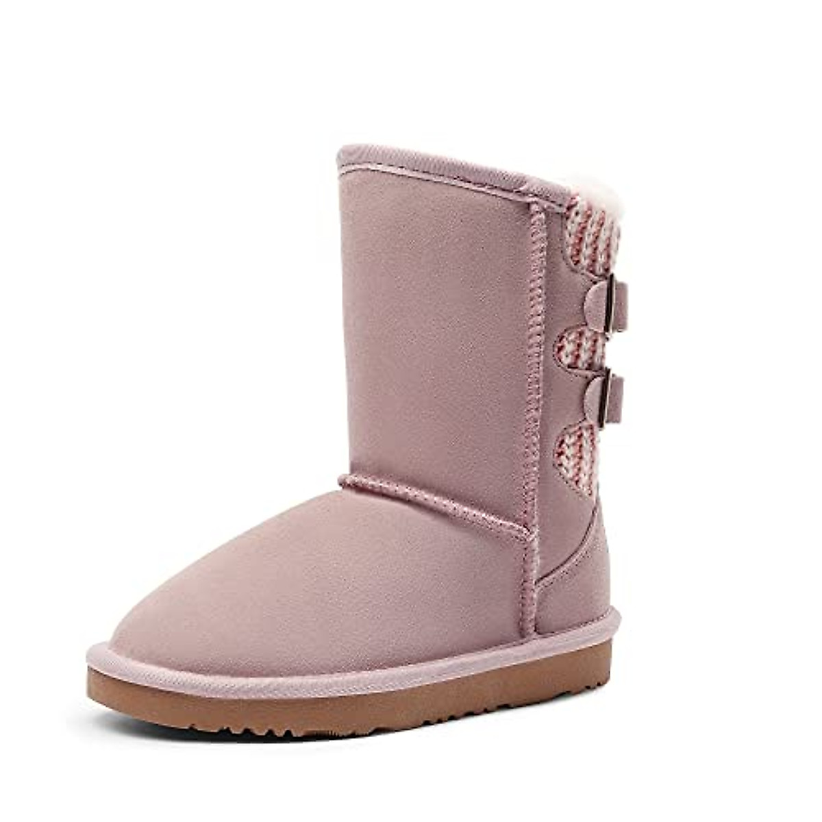 DREAM PAIRS Girls Boys Winter Boots Faux Fur Lined Mid Calf Kids Snow Tall Shoes for Little Kid/Big Kid,Size 1 Little Kid,Pink,Sweaty-Buckle-K
